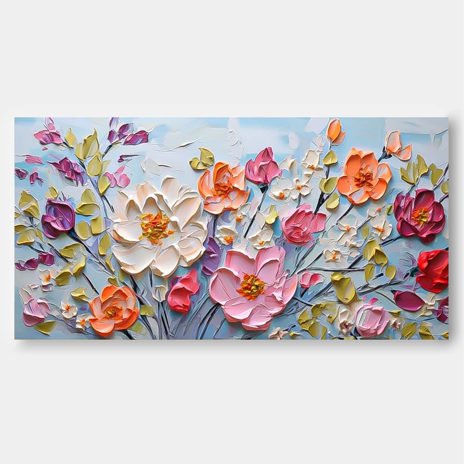 Large Acrylic Colorful Textured Floral Painting Original Drawing ...