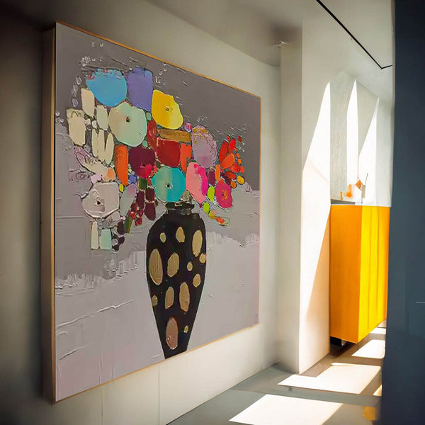 Large Abstract Vase Paintings Square Contemporary Colorful Stone Flower ...