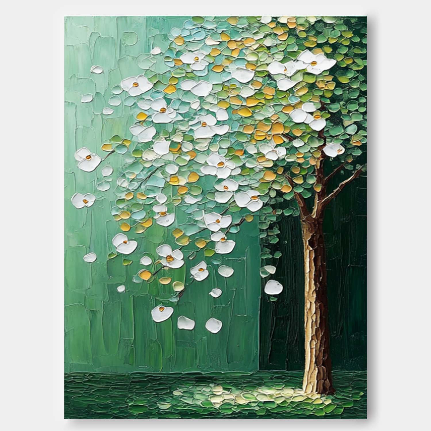 Beautiful Green Tree Painting Acrylic Textured Floral Art Impressionist ...