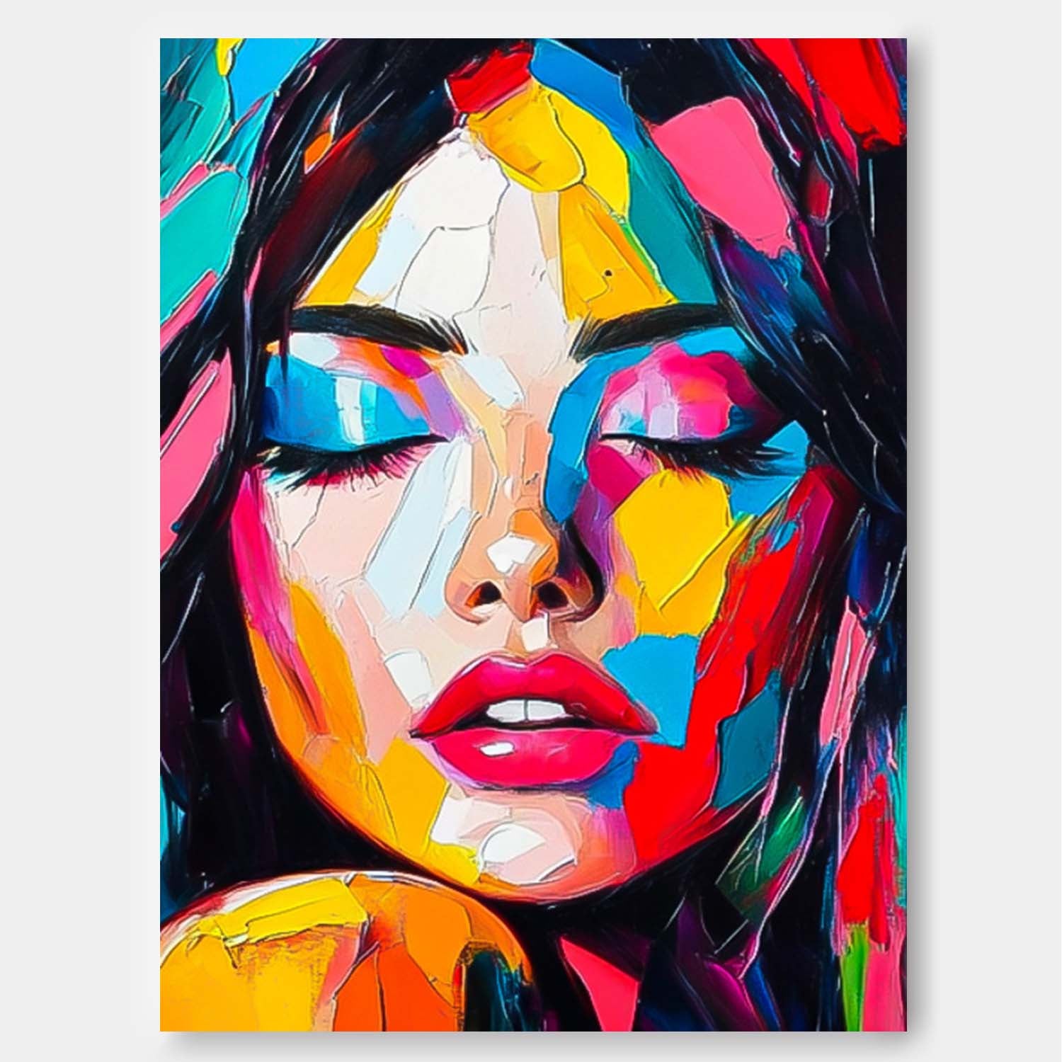 Original Acrylic Painting Canvas Large Colorful Lady Face Artwork ...