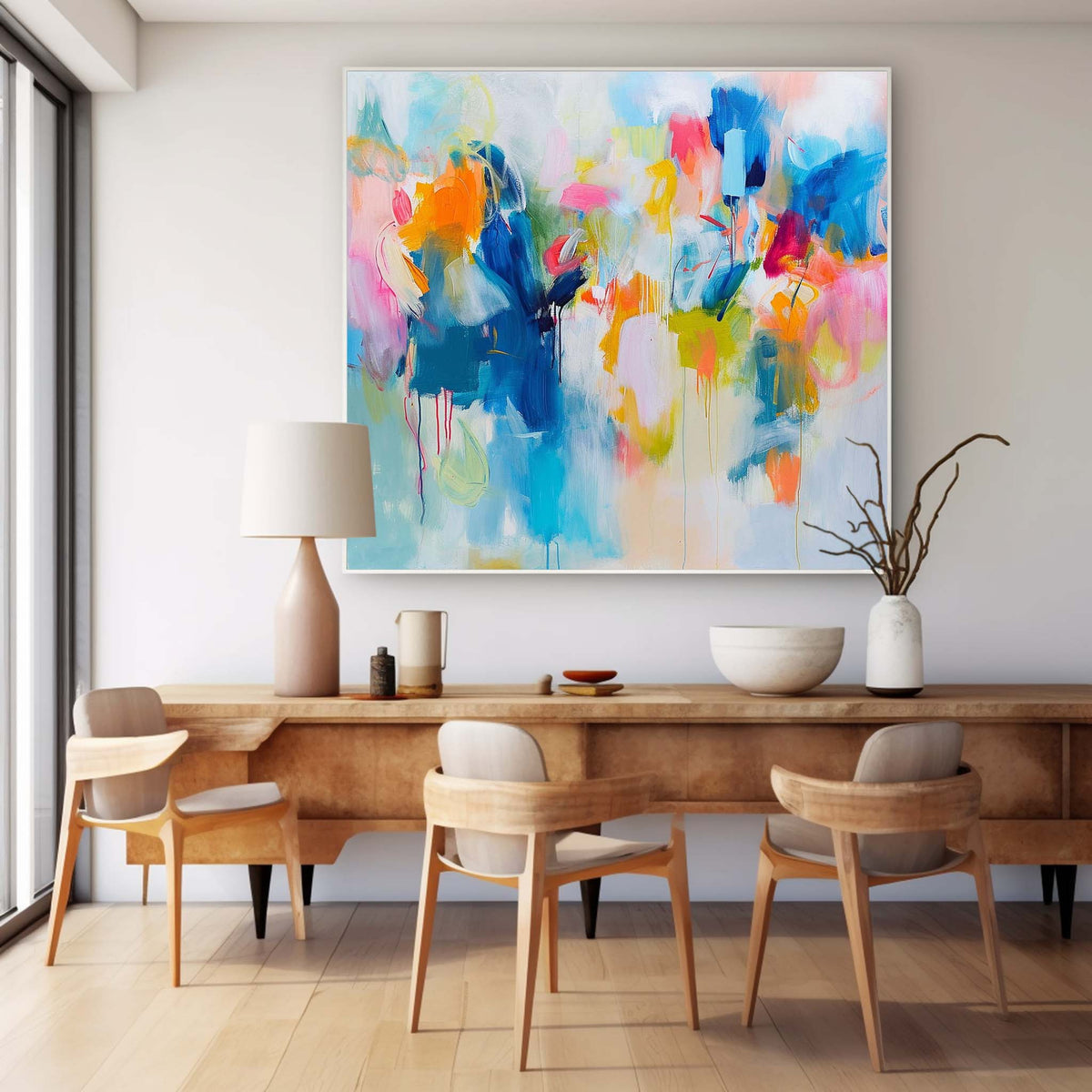 Large Square Colorful Abstract Canvas Art Framed Modern Abstract ...