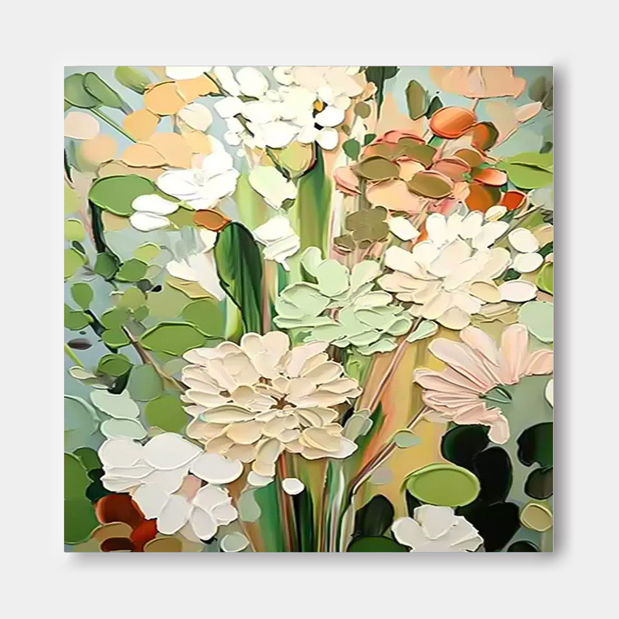 Lovely Original Flowers Abstract Wall Art Square Green Acrylic Painting ...