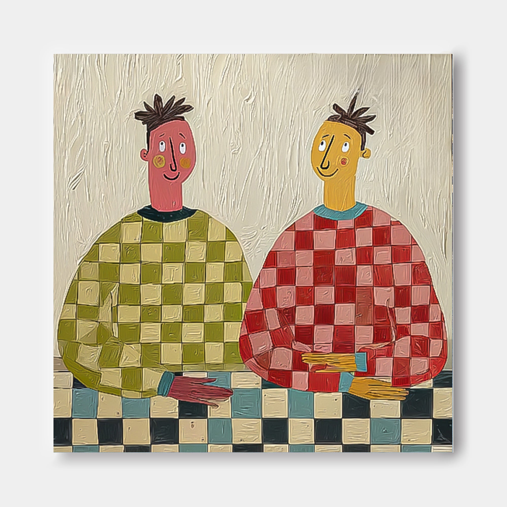 Original Textured People Painting Canvas Large Brothers Portrait Wall ...