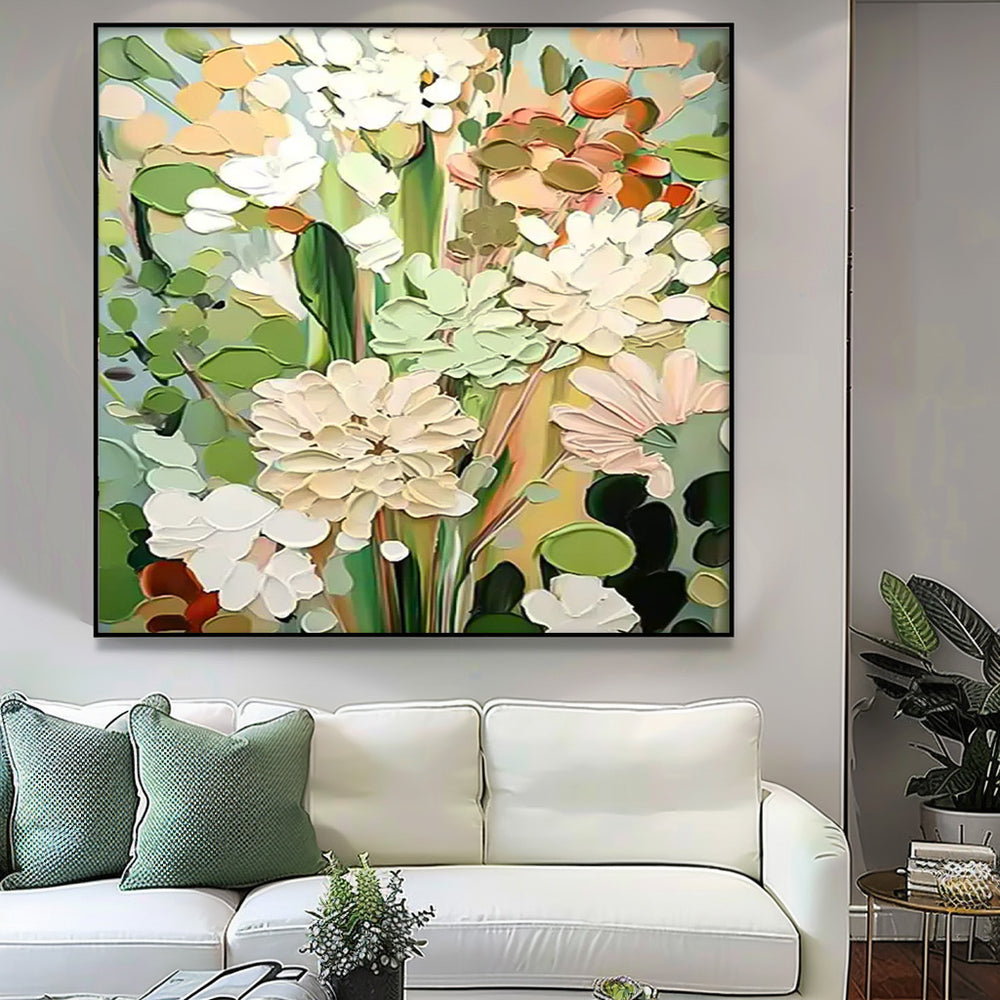 Lovely Original Flowers Abstract Wall Art Square Green Acrylic Painting ...