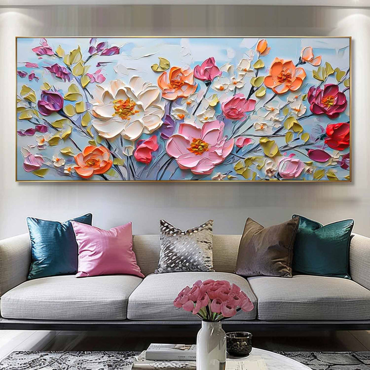 Large Acrylic Colorful Textured Floral Painting Original Drawing ...
